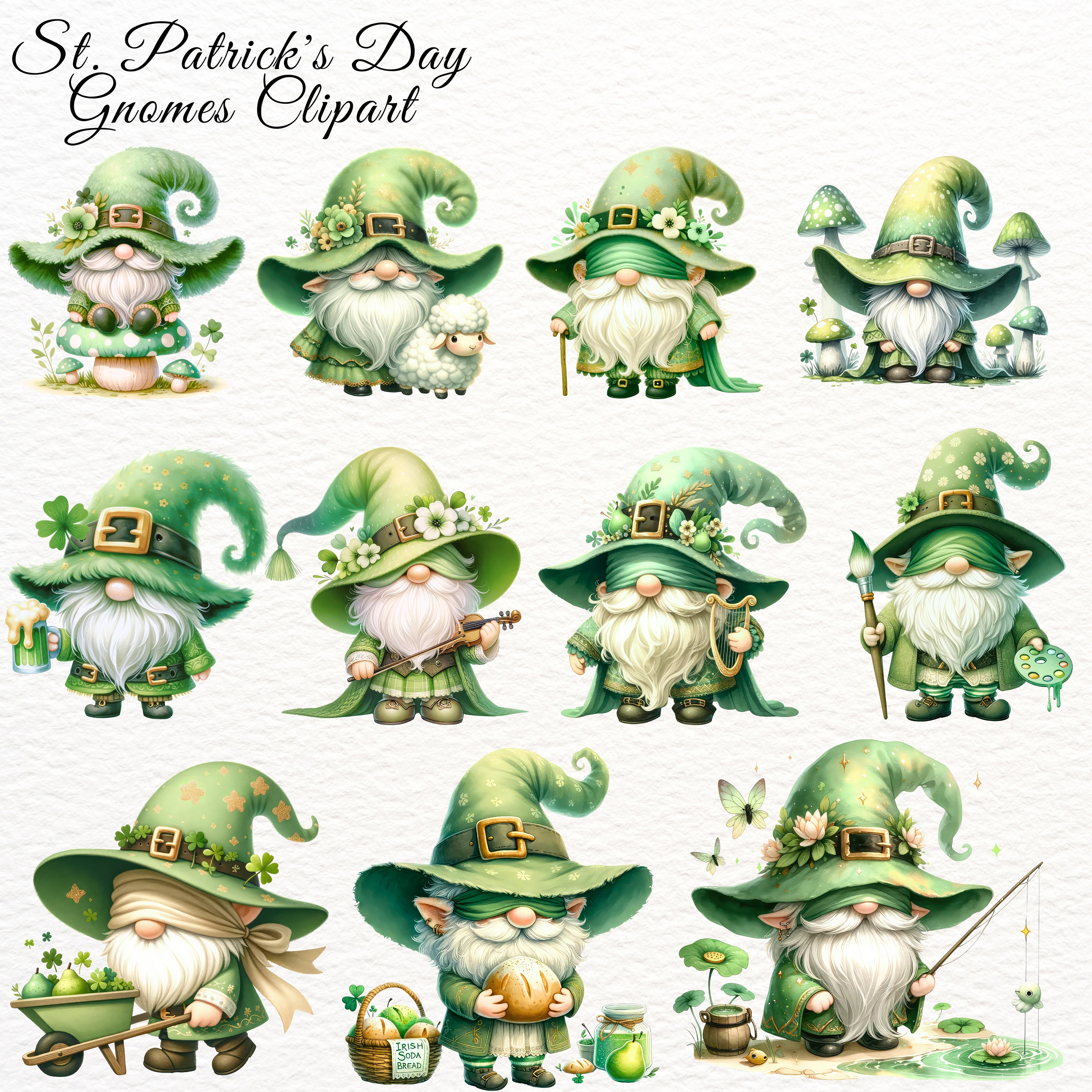 Watercolor Saint Patricks Gnomes Clipart,st. Patrick's Day Gnomes ...