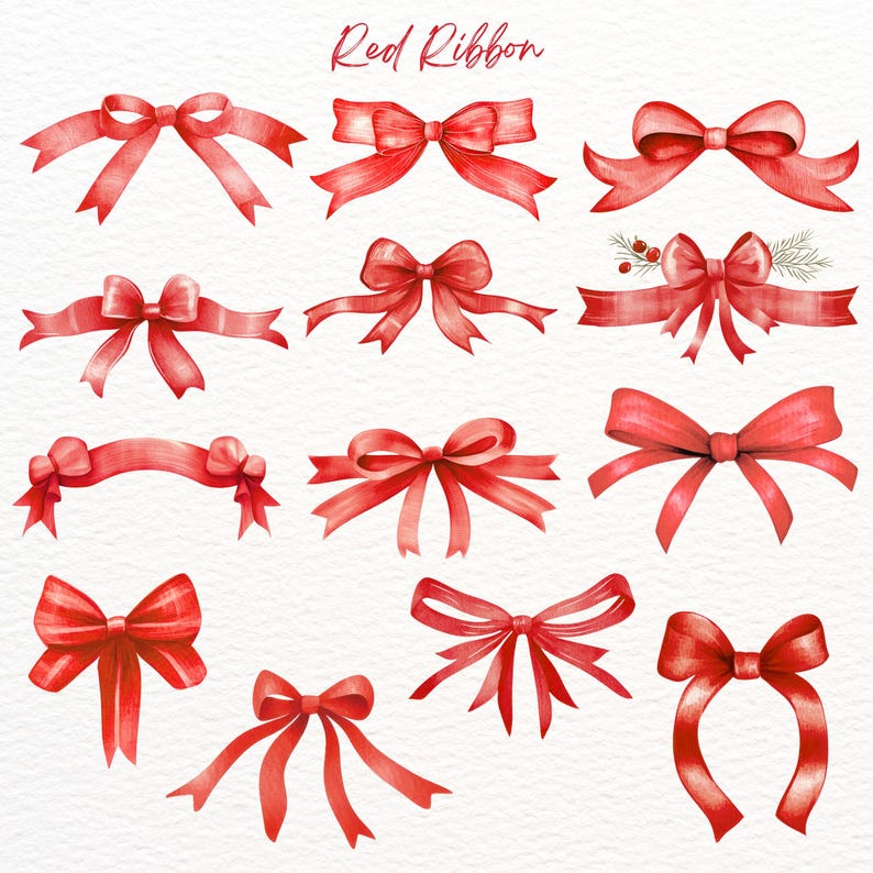 Watercolor Red Bow Clipart Bundle 40 PNG | Coquette Ribbon Bow Tie ...