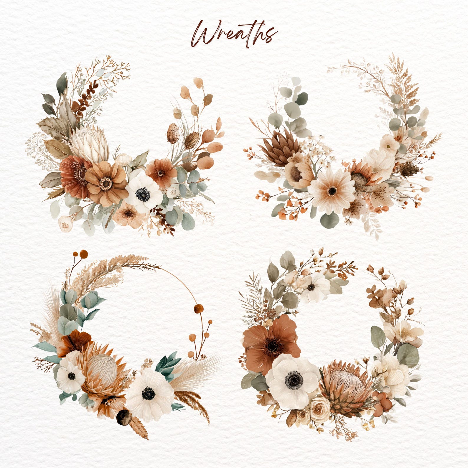 Boho Dried Flowers Clipart,autumn Flowers Clipart,dried Wild Flowers ...