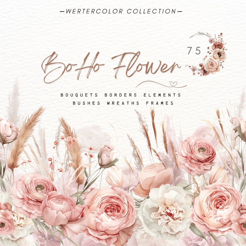 Watercolor Boho Flower,dried Plants Clipart,wild Floral Clipart,wedding ...