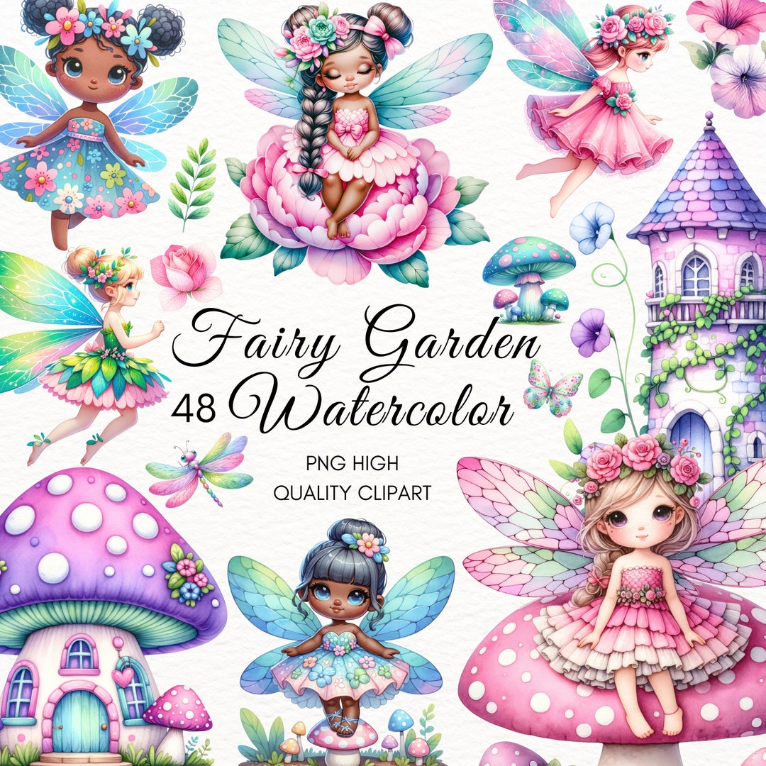 Fairy Garden Watercolor Clipart,cute Fairies Png,enchanted Forest ...