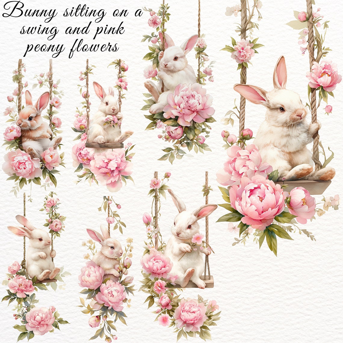 Floral Bunny Clipart,bunnies Clipart,easter Clipart,floral Clipart ...