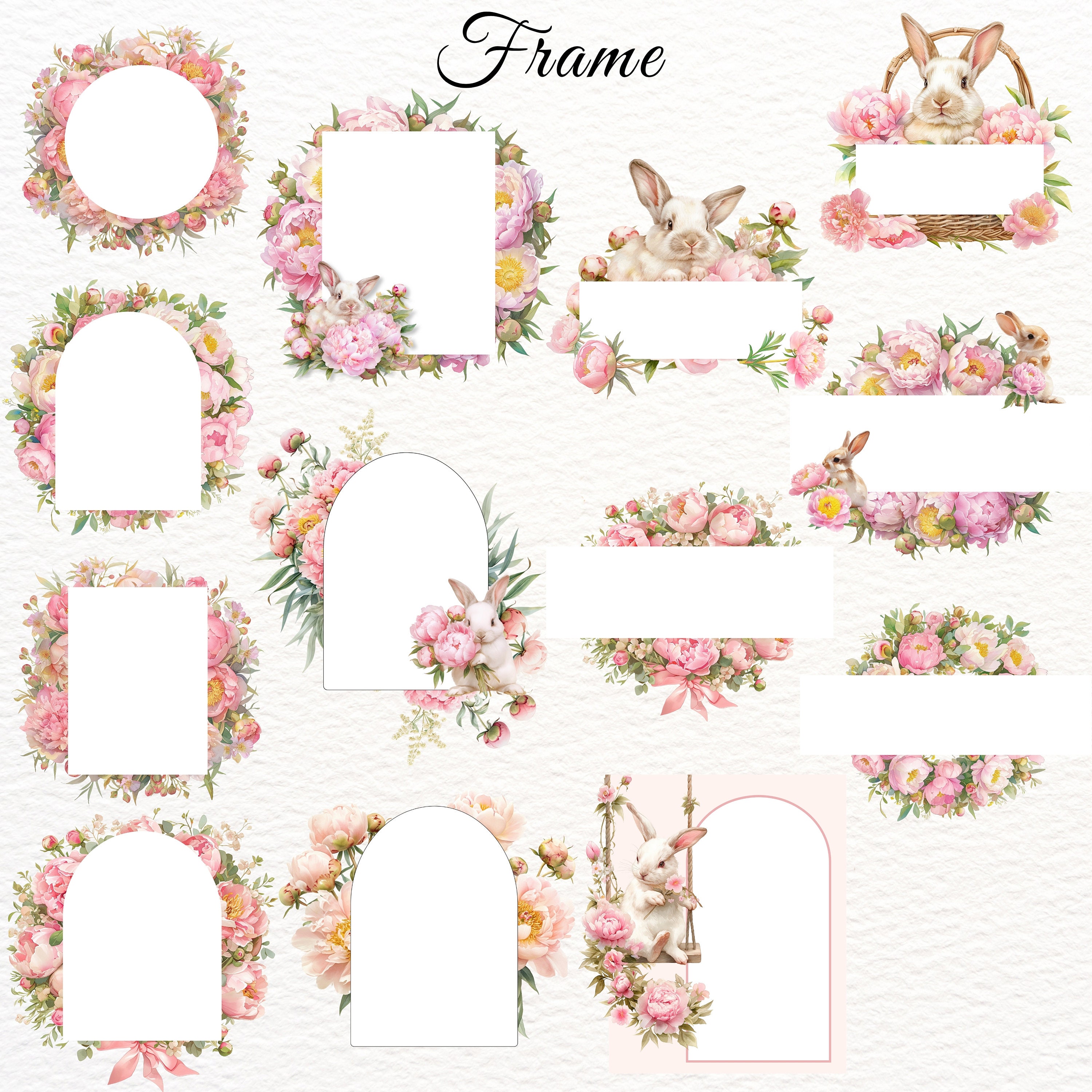 Floral Bunny Clipart,bunnies Clipart,easter Clipart,floral Clipart ...