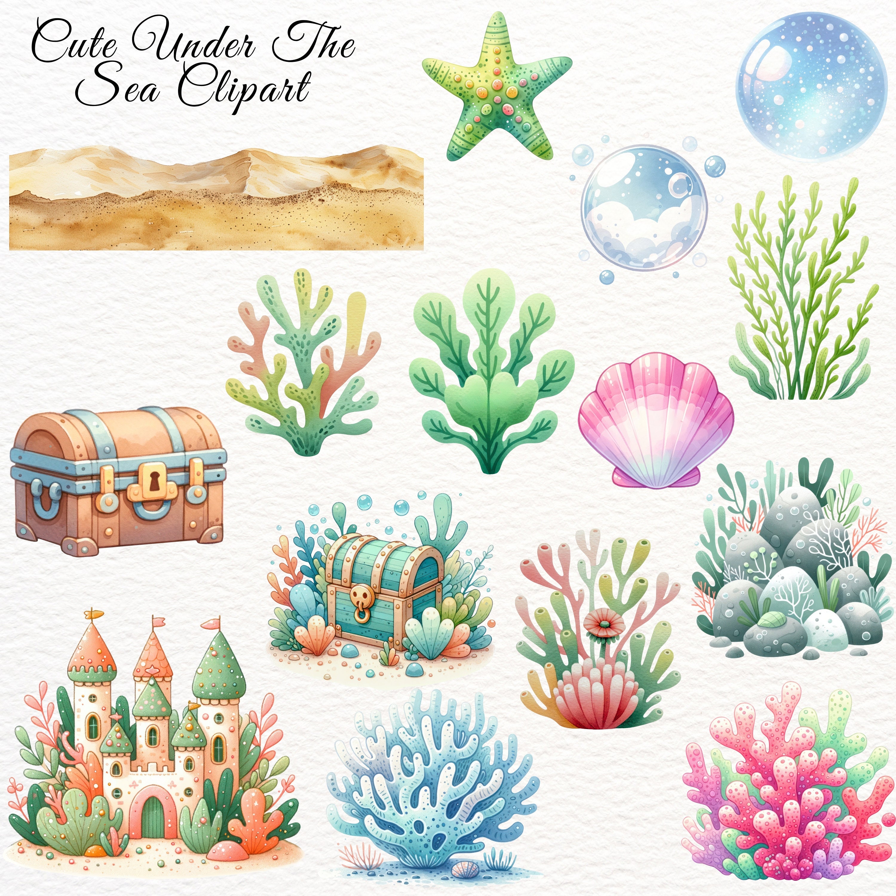 Cute Under the Sea Clipart,watercolor Ocean Animals & Diving Teddy Bear ...