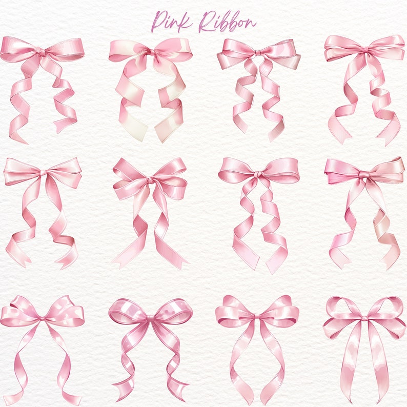 Watercolor Pink Ribbon Clipart,pink Bows Png,girl Coquette,coquette Bow ...