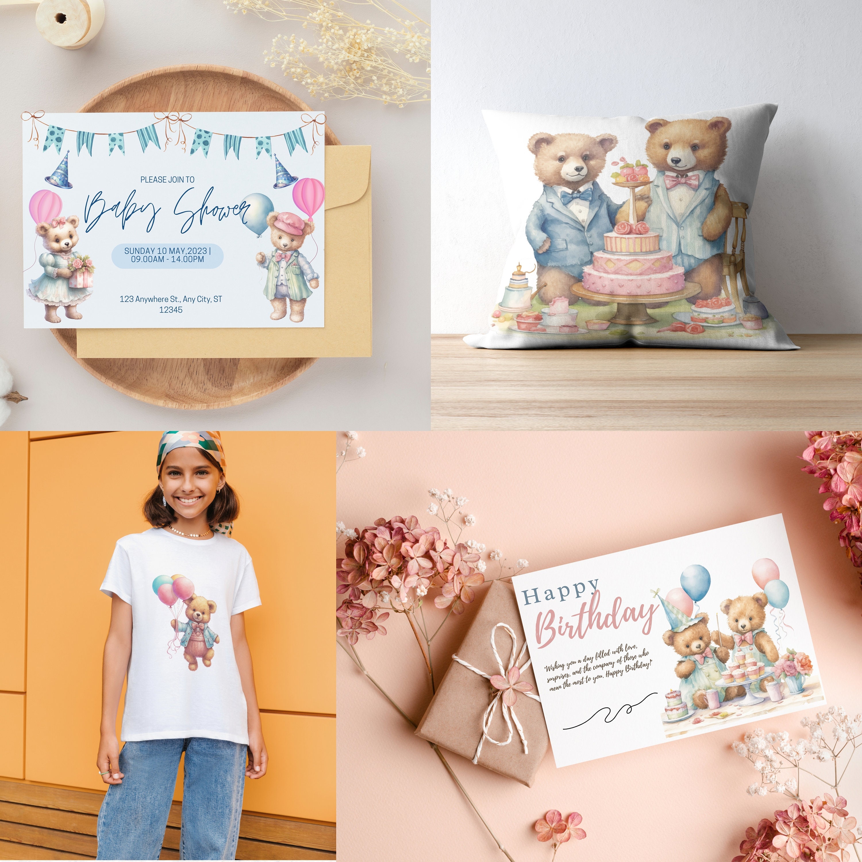 Watercolor Teddy Bear Clipart Png,vintage Teddy Bear,baby Shower ...
