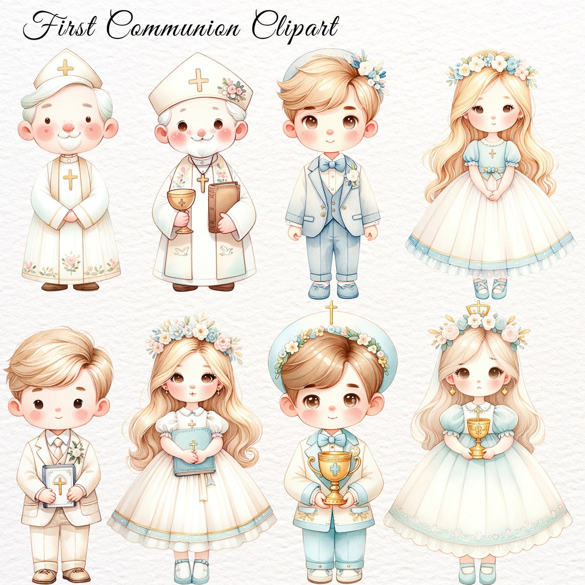 First Communion Clipart: Watercolor Christian PNG Images,kids Rosary ...