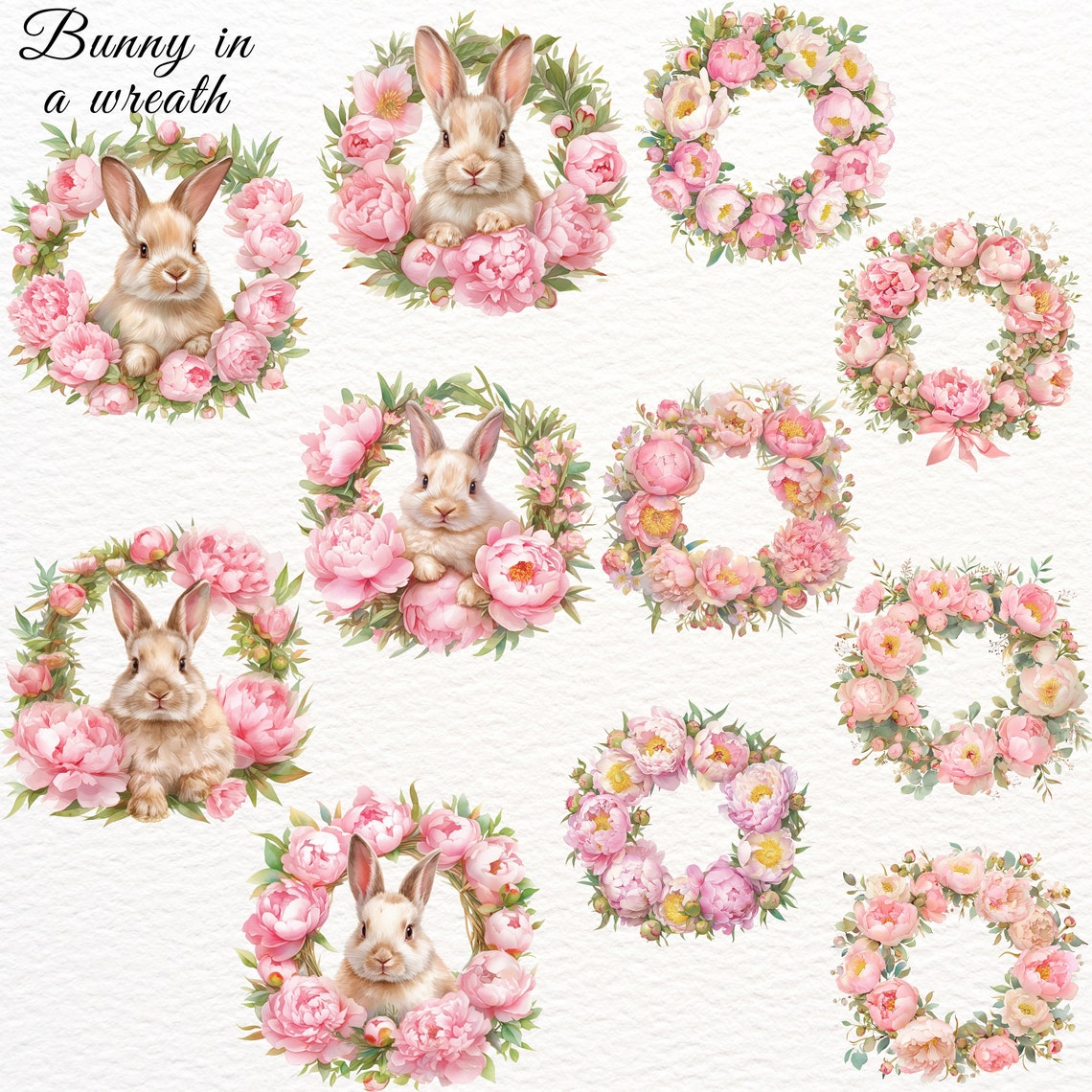 Floral Bunny Clipart,bunnies Clipart,easter Clipart,floral Clipart ...
