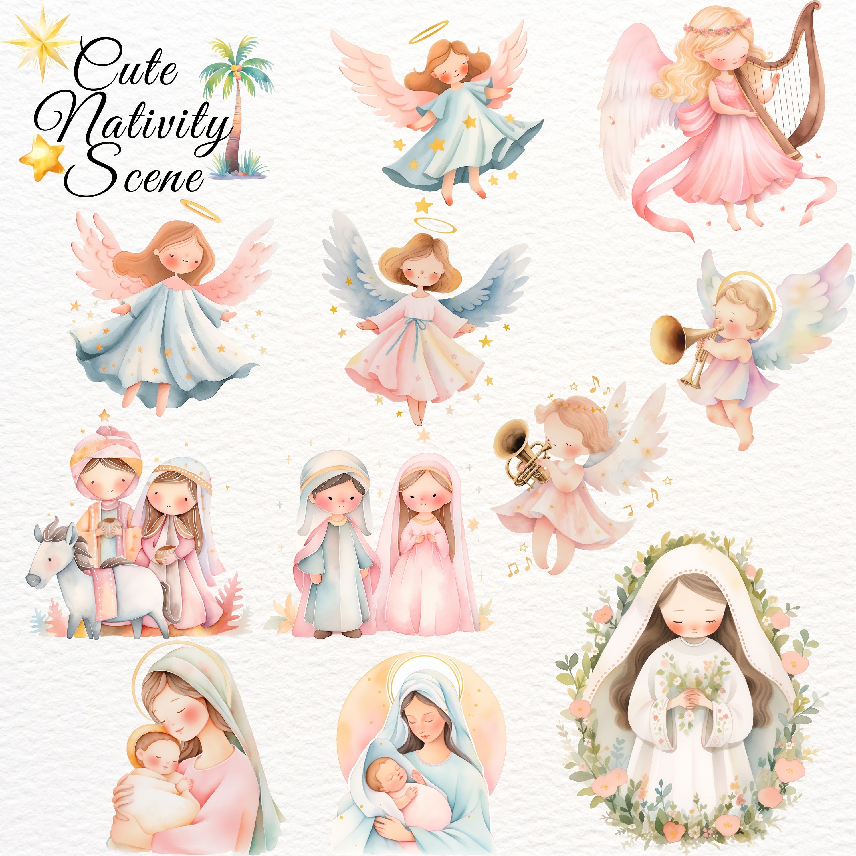 Cute Nativity Scene Watercolor Clipart,watercolor Nativity Scenes ...