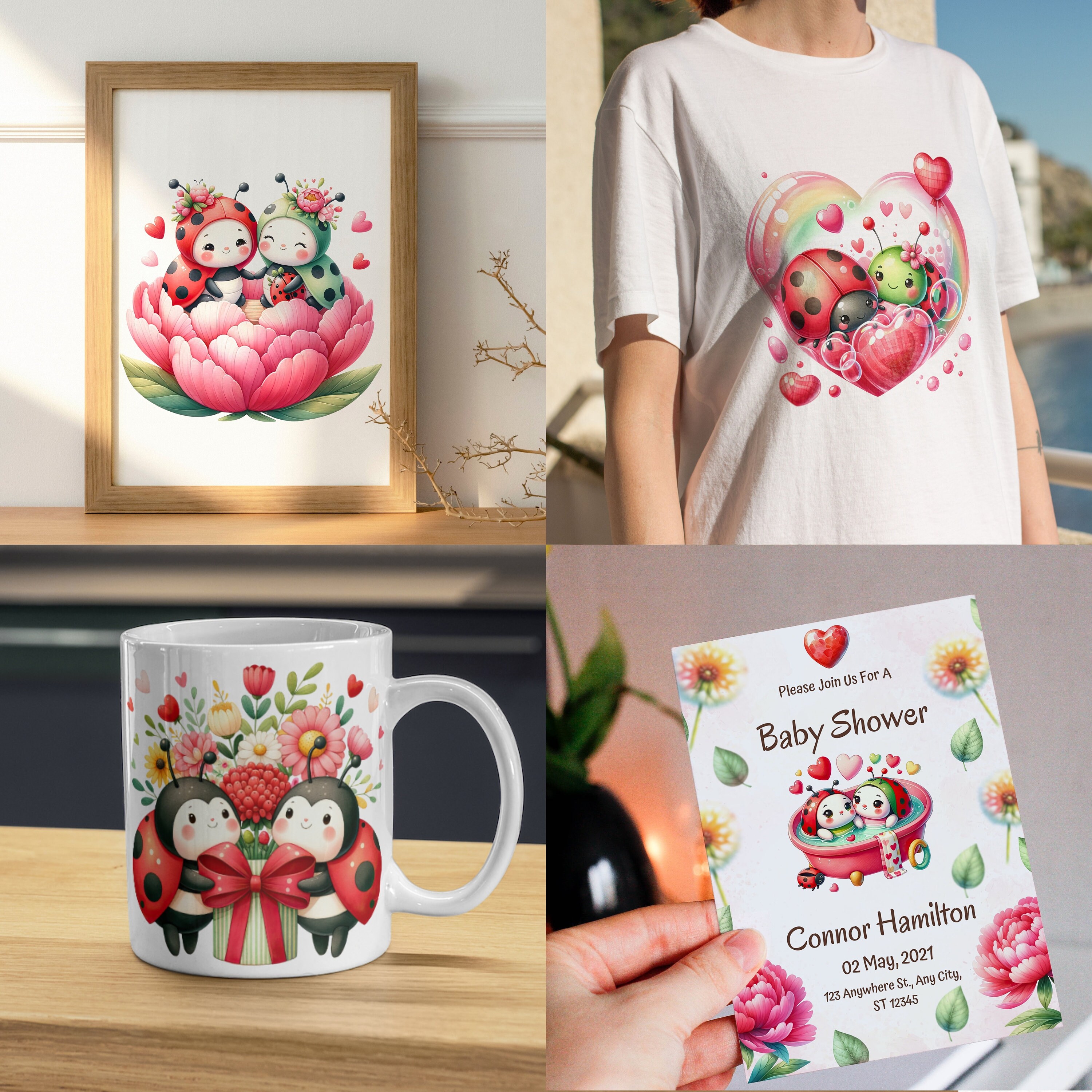 Valentine's Cute Ladybug Clipart,cute Ladybug Couple Digital Png,love ...