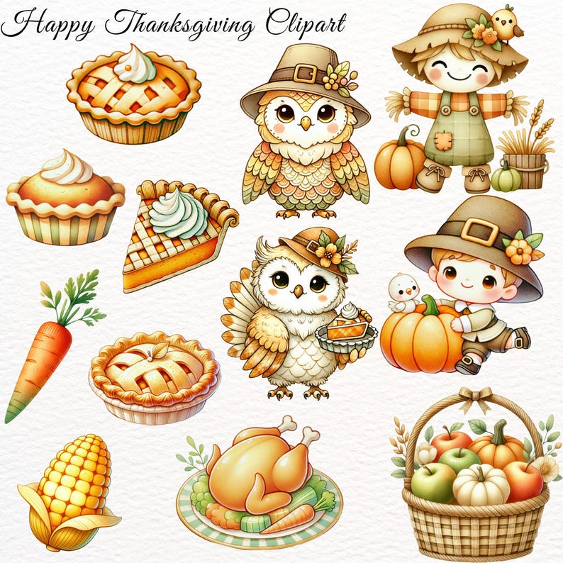 Thanksgiving Clipart, Autumn Woodland Animals, Nursery Decoration (PNG ...