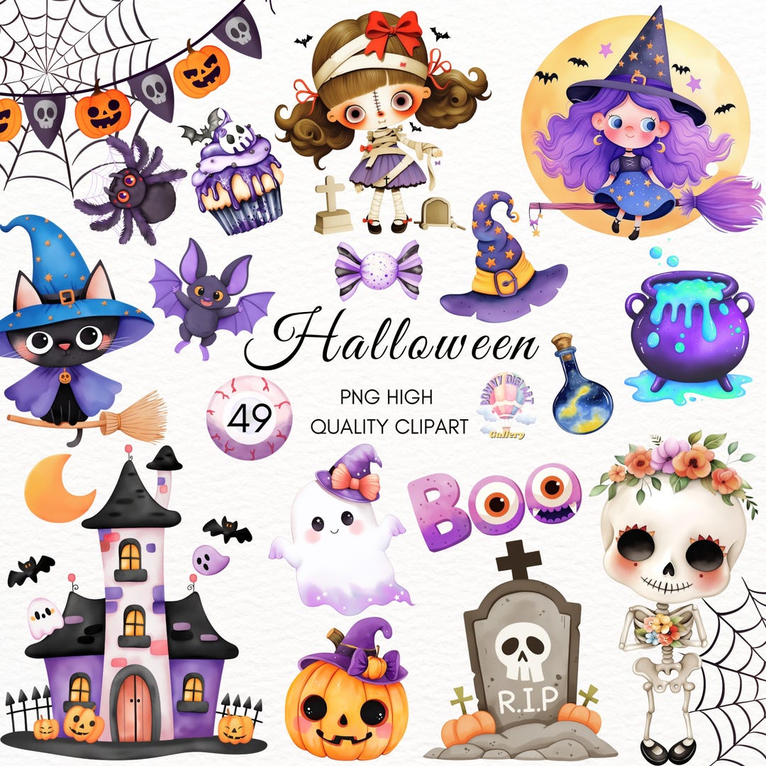 Halloween Clipart Bundle,cute Halloween Png,spooky Season,halloween ...
