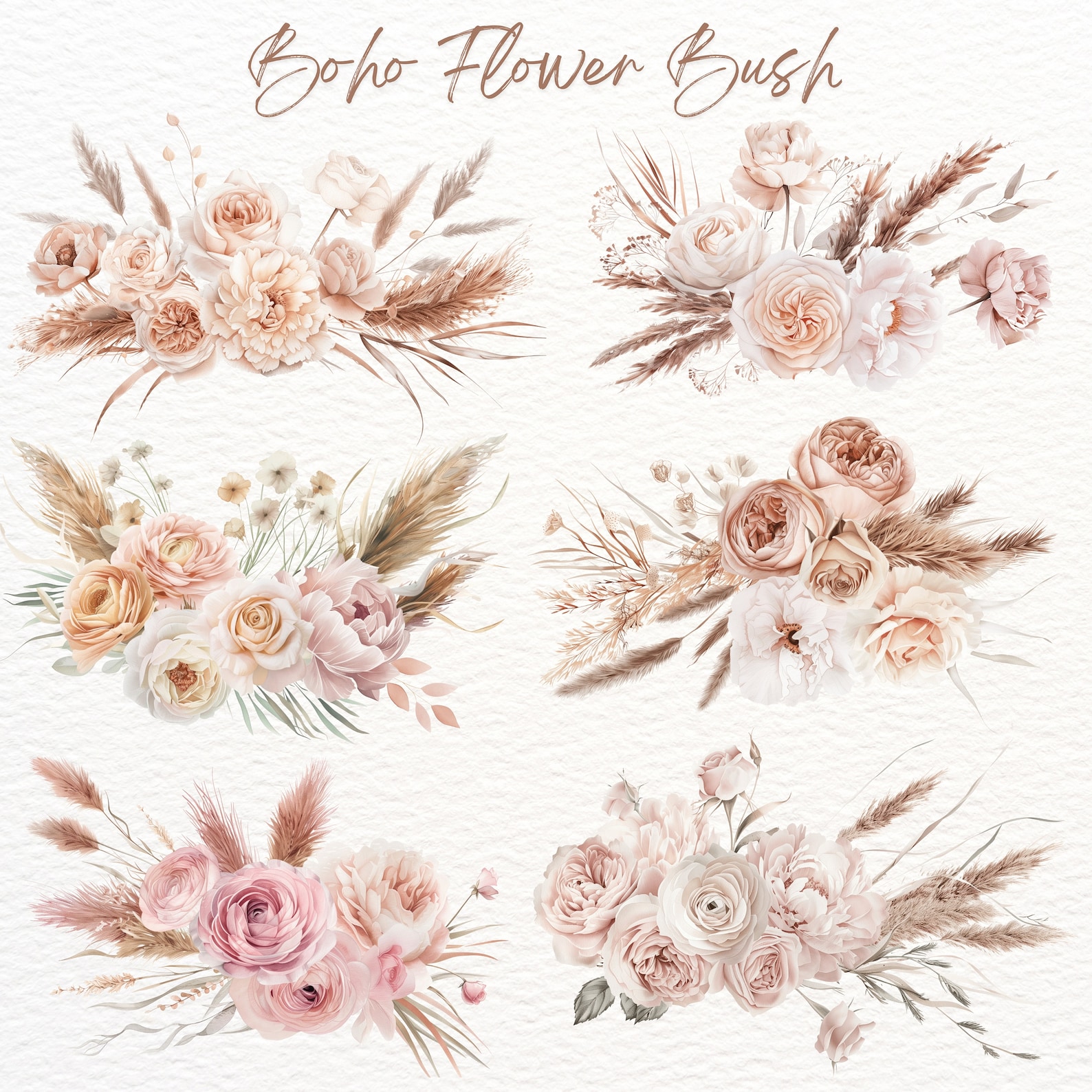 Watercolor Boho Flower,dried Plants Clipart,wild Floral Clipart,wedding ...