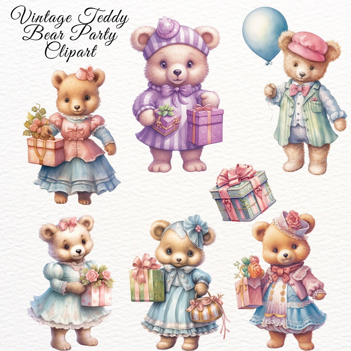 Watercolor Teddy Bear Clipart Png,vintage Teddy Bear,baby Shower ...