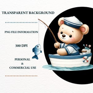 Nautical Clipart,cute Sailor Teddy Bear Clipart,watercolor Coastal ...