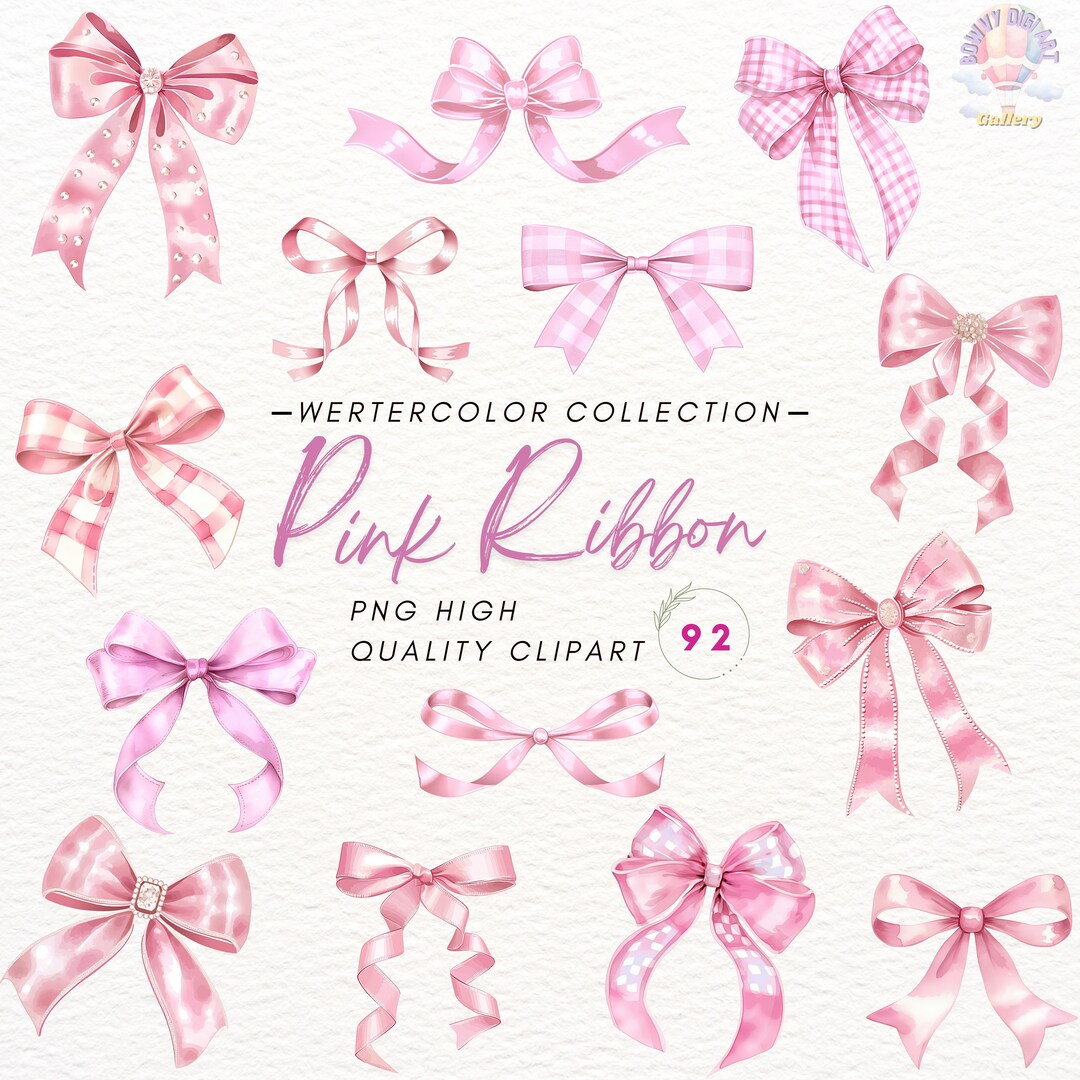 Watercolor Pink Ribbon Clipart,pink Bows Png,girl Coquette,coquette Bow ...