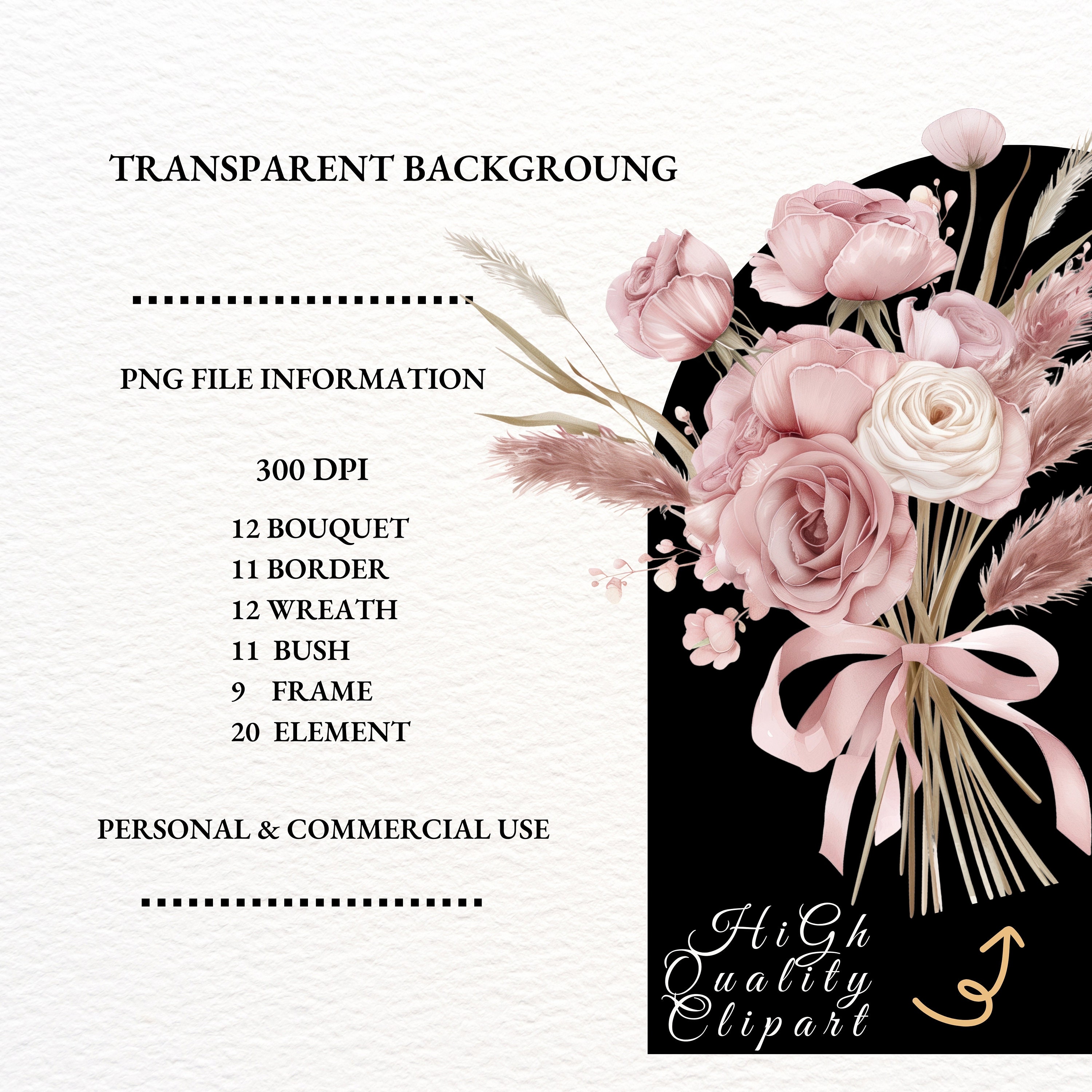 Watercolor Boho Flower,dried Plants Clipart,wild Floral Clipart,wedding ...