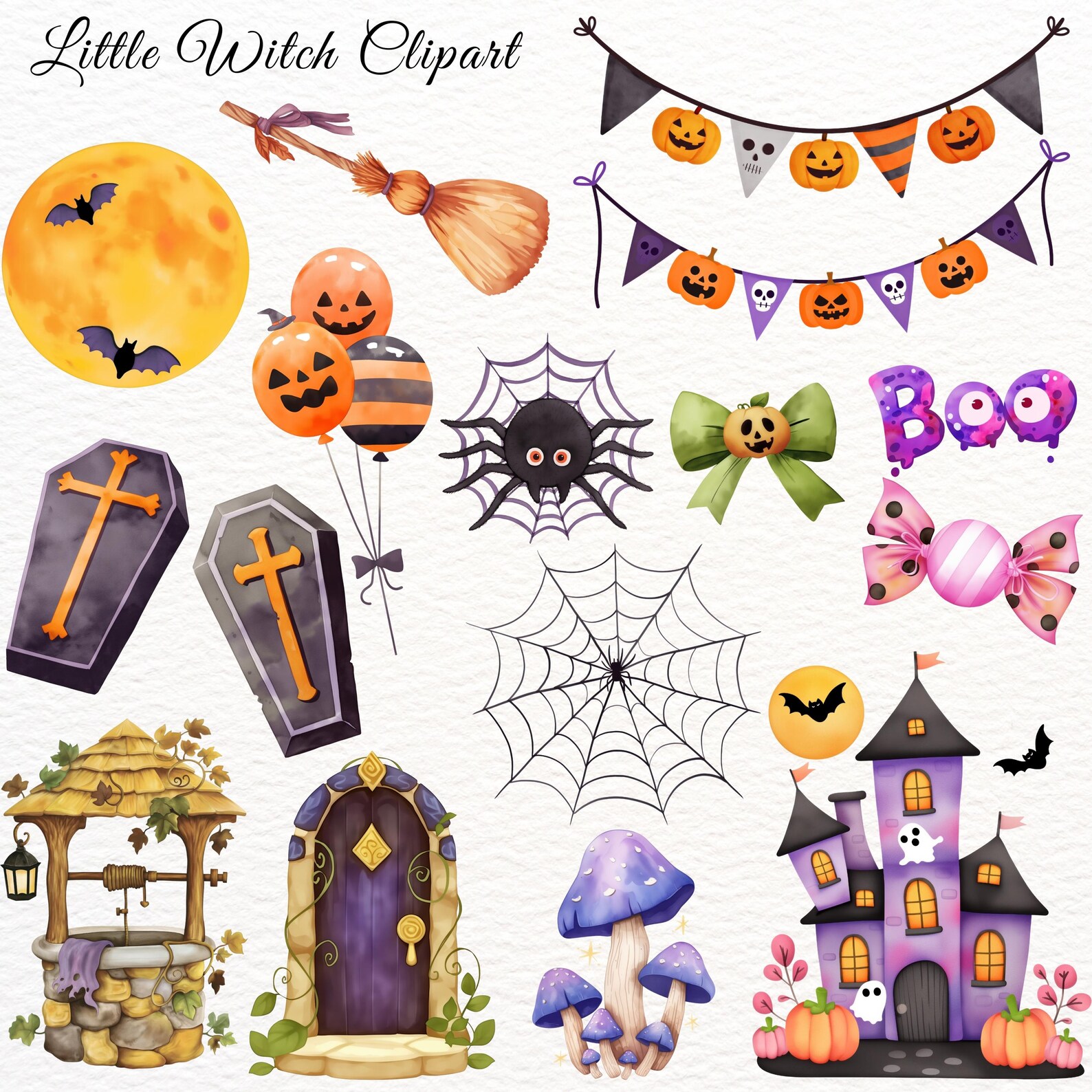 Little Witch Clipart,halloween Clipart,adorable Witchy Graphics ...