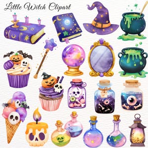 Little Witch Clipart,halloween Clipart,adorable Witchy Graphics ...