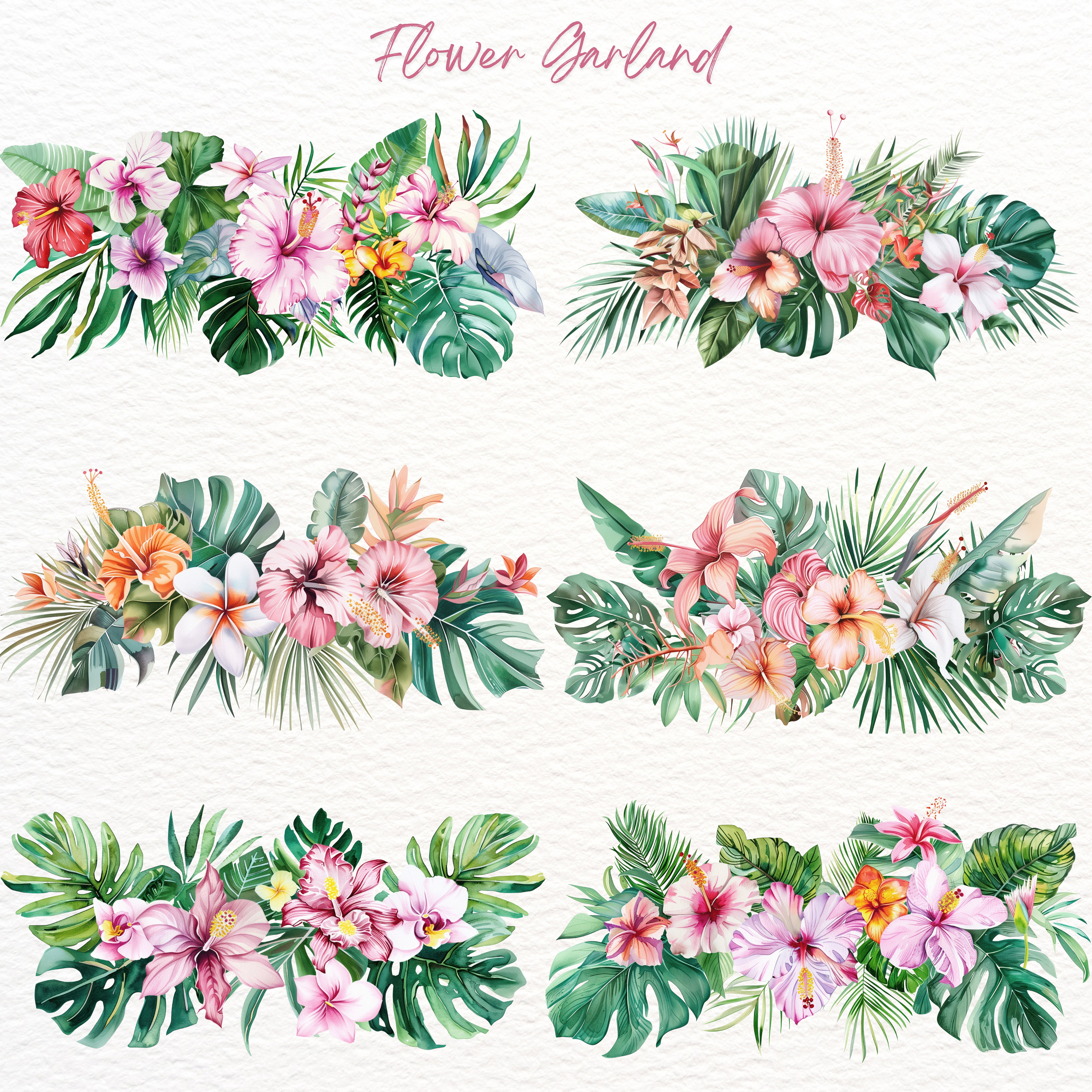 Watercolor Tropical Flowers and Leaves Clipart,tropical Flower Clipart ...