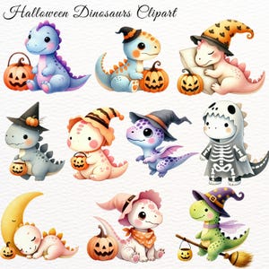 Watercolor Dinosaur Clipart,halloween Dinosaurs Clipart,spooky Dinos ...