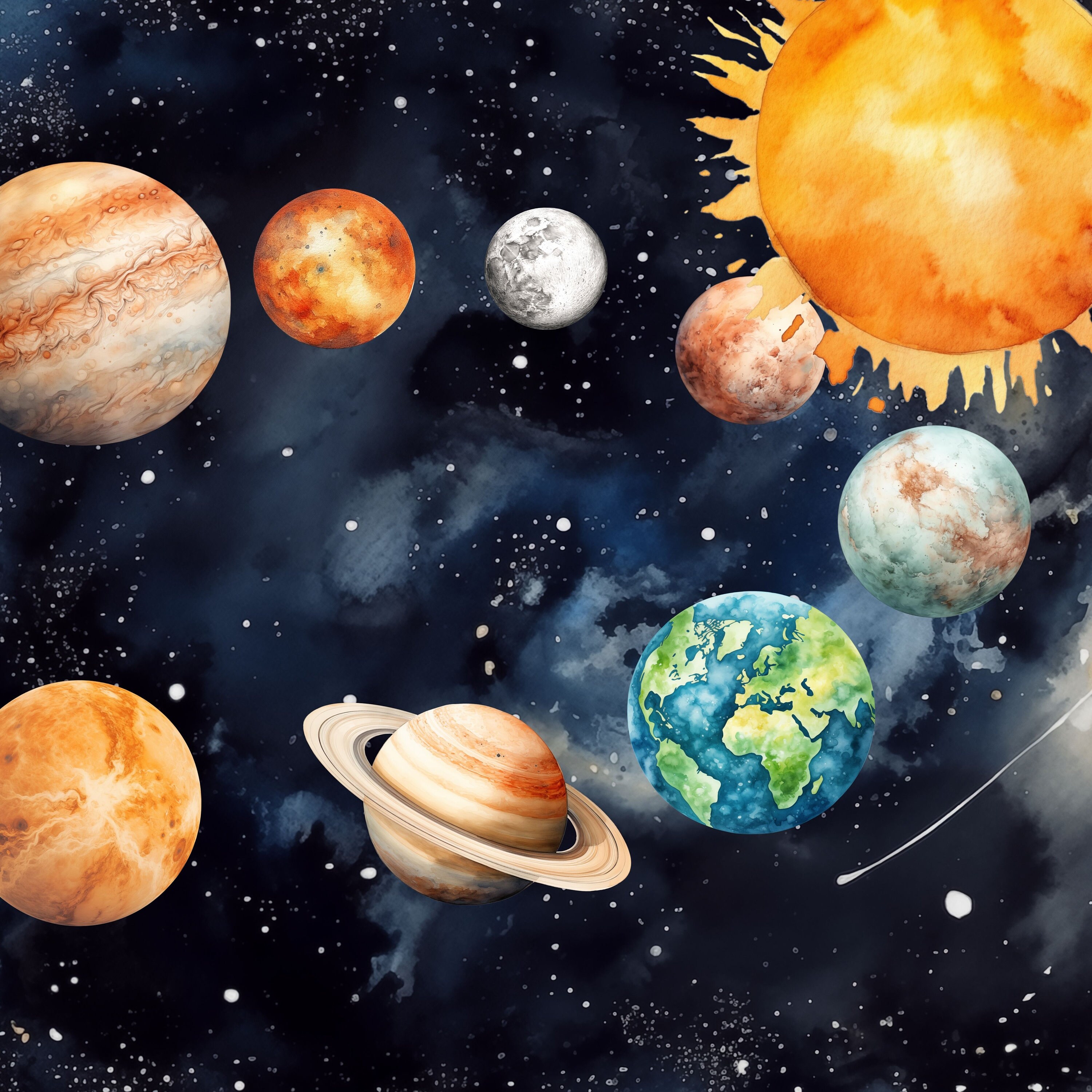 Watercolor Space Clipart Bundle 50 PNG | Cute Teddy Bear Astronauts ...