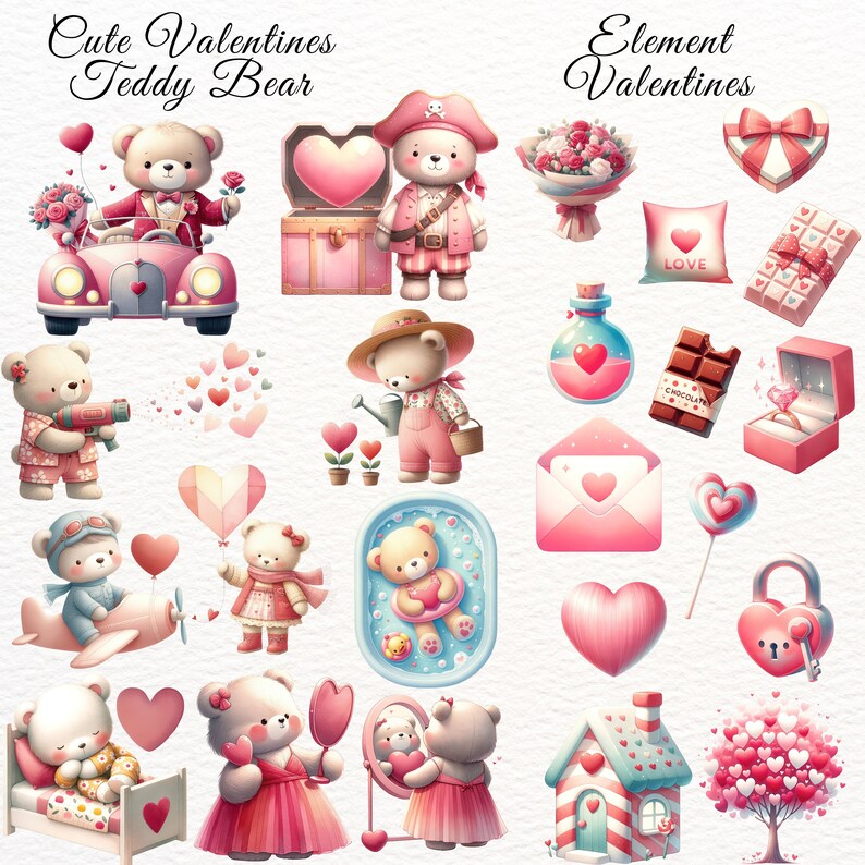 Watercolor Valentines Teddy Bear Clipart: Love Bear PNG Bundle ...