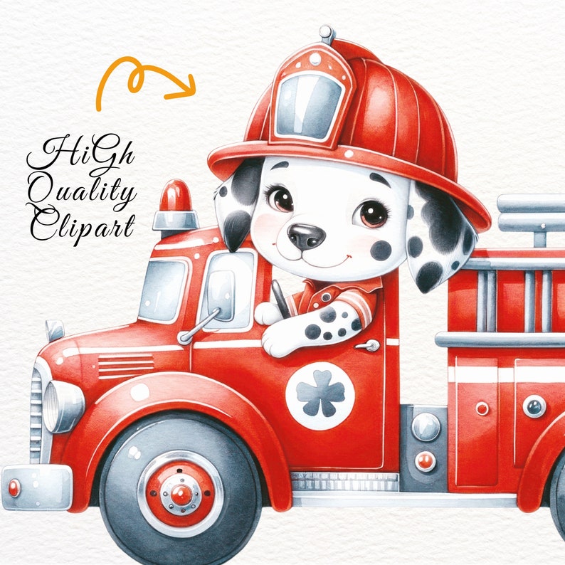 Cute Firefighters Clipart,fire Truck,watercolor Vehicles,watercolor ...