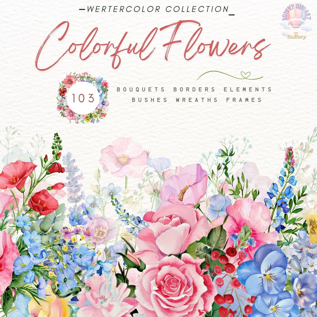 Watercolor Wildflower Clipart,vivid Florals,colorful Floral Bouquets ...