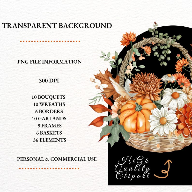 Pumpkins and Flowers,autumn Florals Clipart,pumpkin Clipart,fall Floral ...