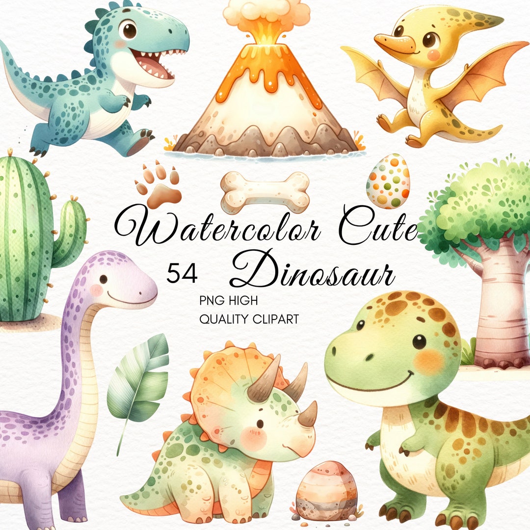 Watercolor Dinosaur Clipart,watercolor Cute Dinosaur Clipart,nursery ...