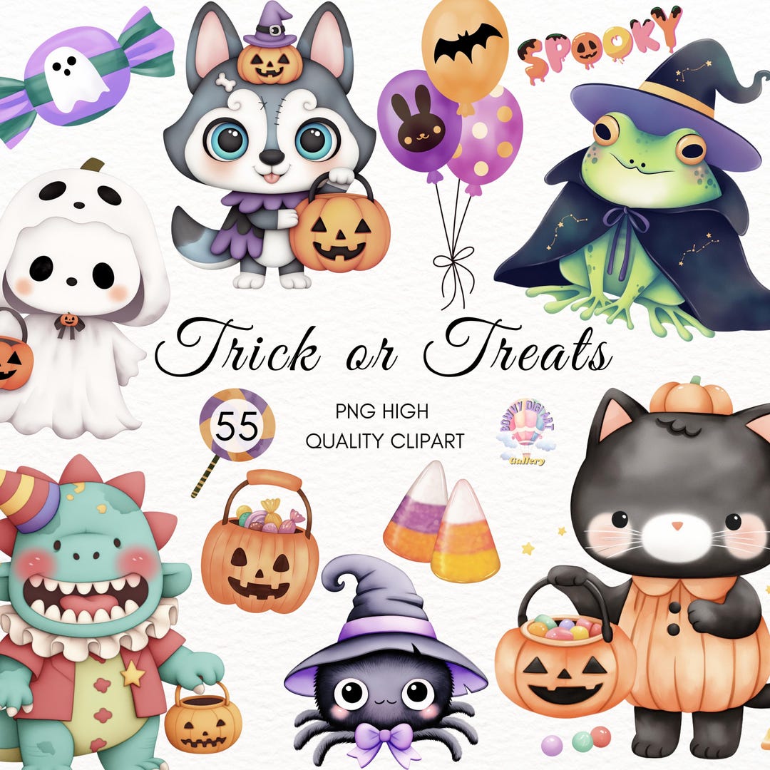 Trick or Treat Clipart,halloween Animals Clipart,cute Halloween ...
