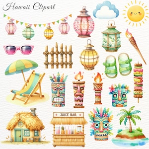 Hawaii Luau Clipart Bundle 57 PNG | Tropical Party Aloha Hibiscus Palm ...
