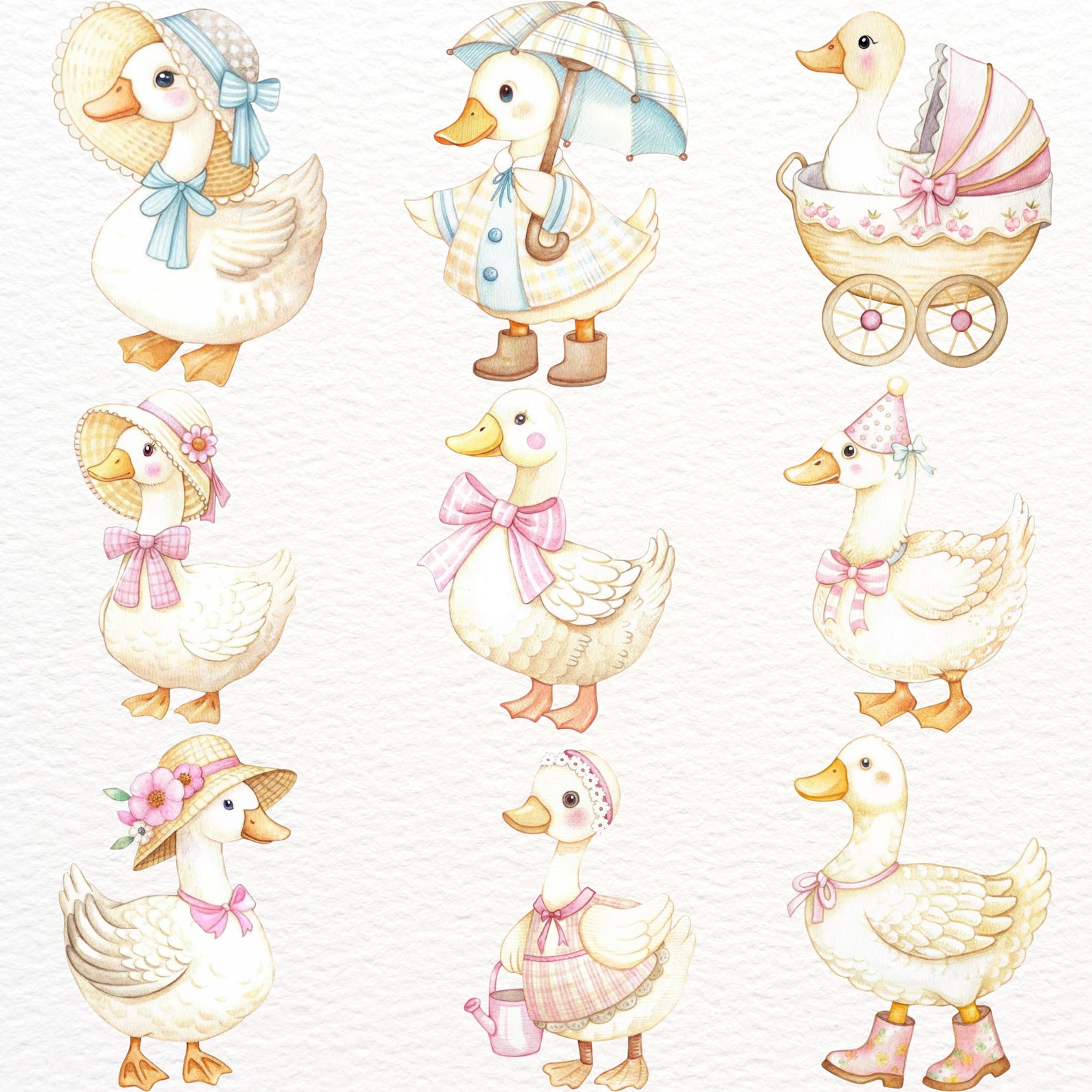 Silly Goose Clipart,spring Vintage Cottagecore,watercolor Goose Png ...