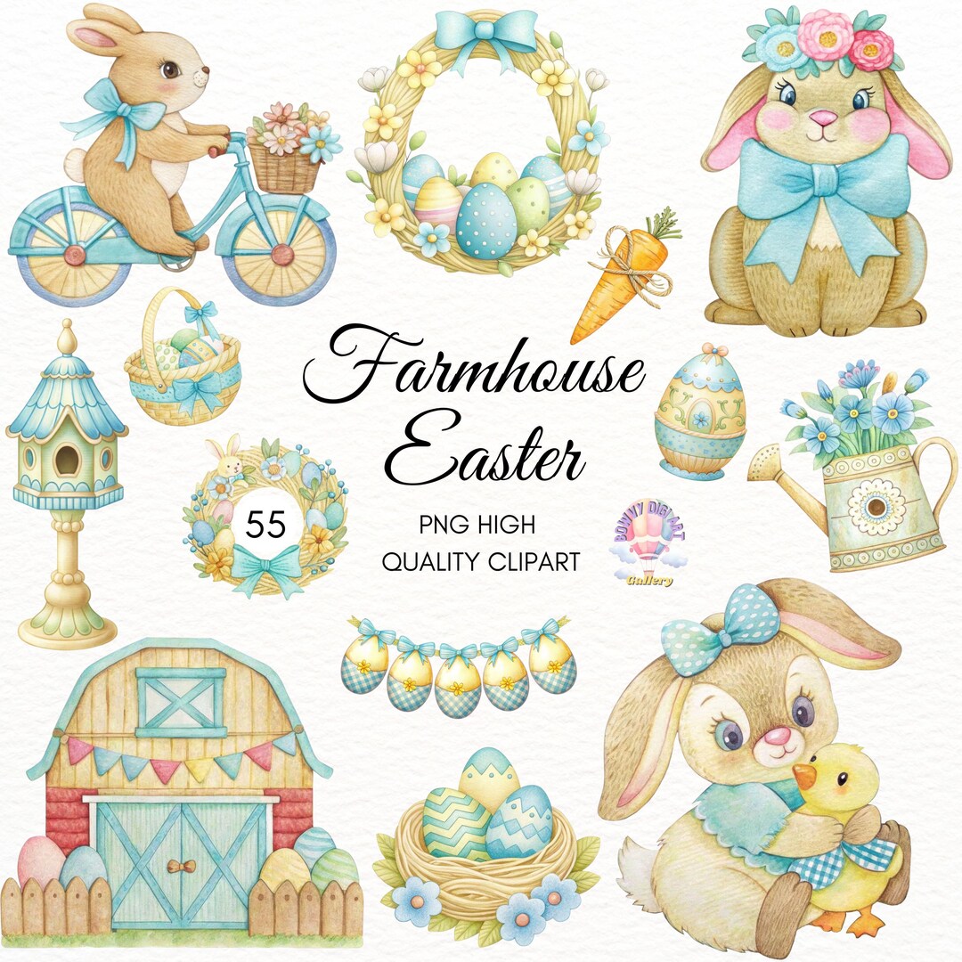 Farmhouse Easter Clipart,easter Clipart Png,easter Watercolor Clipart ...
