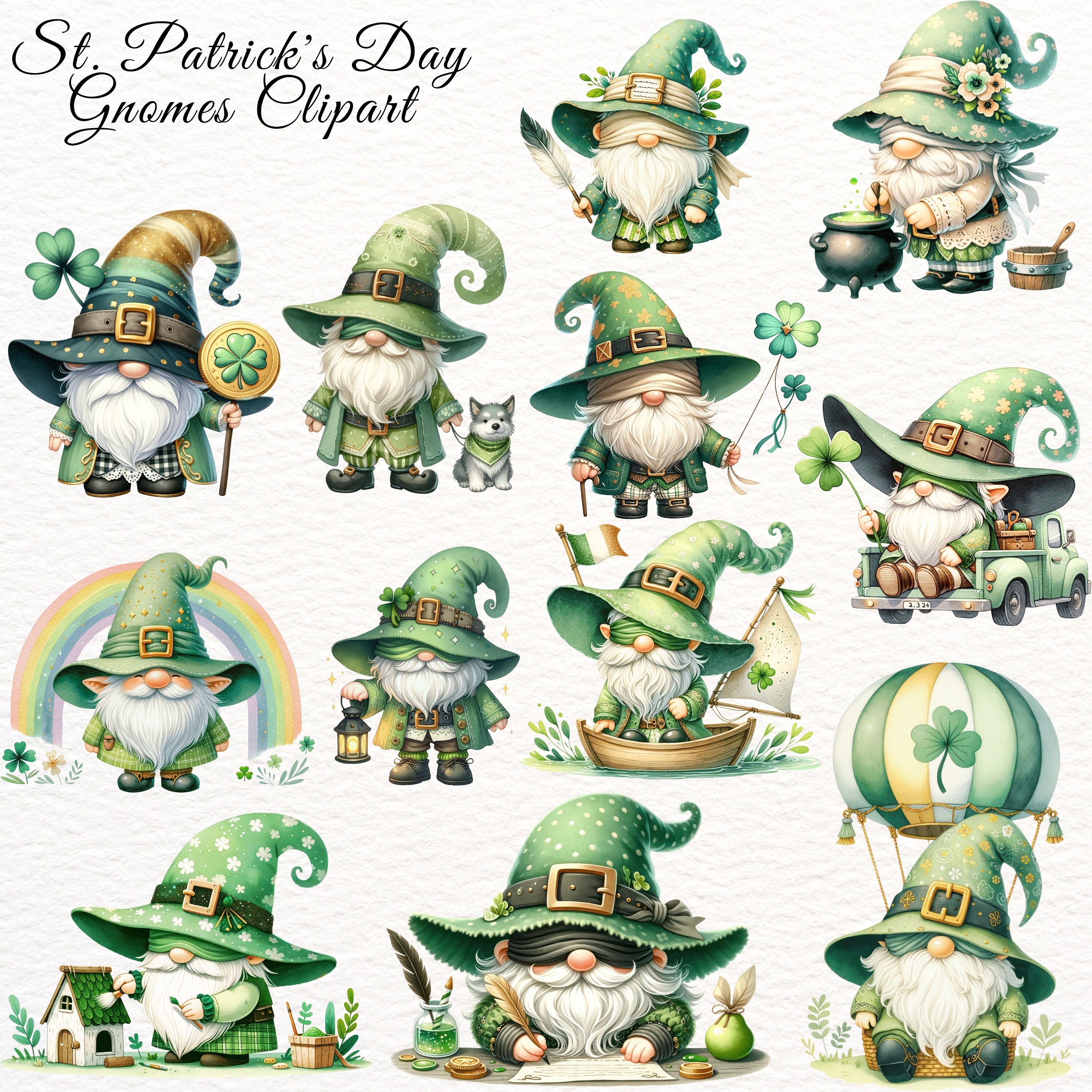 Watercolor Saint Patricks Gnomes Clipart,st. Patrick's Day Gnomes ...