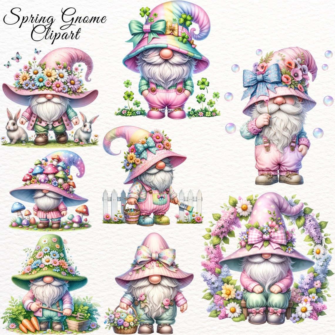 Spring Gnome Clipart,garden Gnome Png,easter Gnome Design,colorful ...