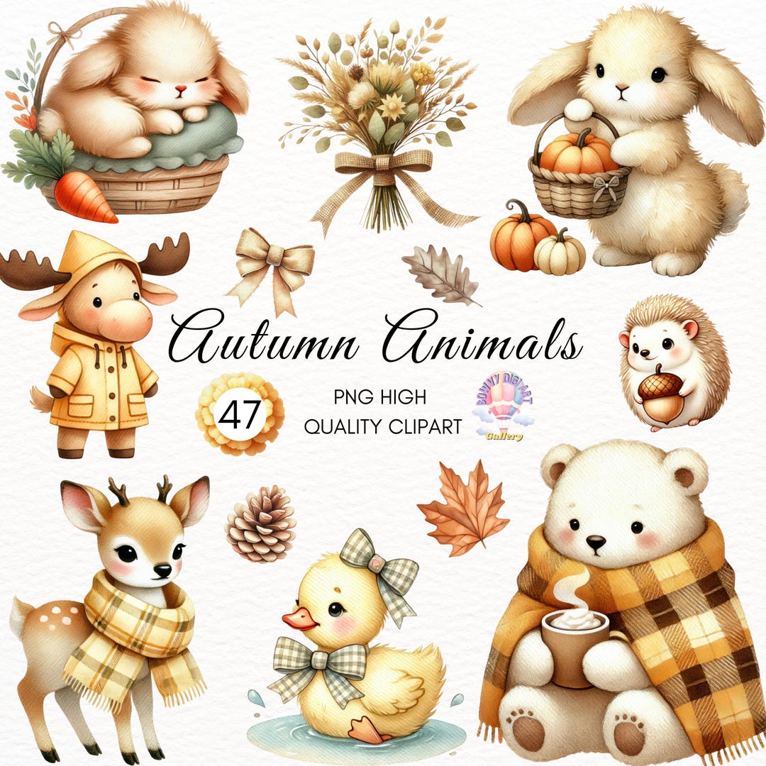 Autumn Animals Clipart,fall Animals Png,cute Woodland Animals,cozy Fall ...