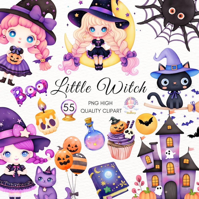 Little Witch Clipart,halloween Clipart,adorable Witchy Graphics ...