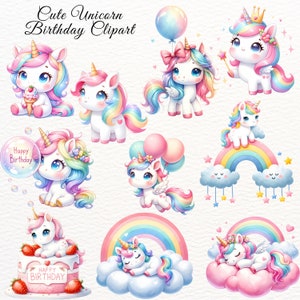 Cute Unicorn Birthday Clipart,rainbow Unicorn Clipart,unicorn Birthday ...