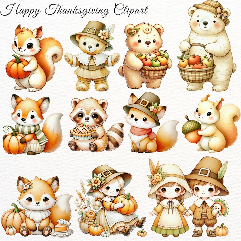 Thanksgiving Clipart, Autumn Woodland Animals, Nursery Decoration (PNG ...