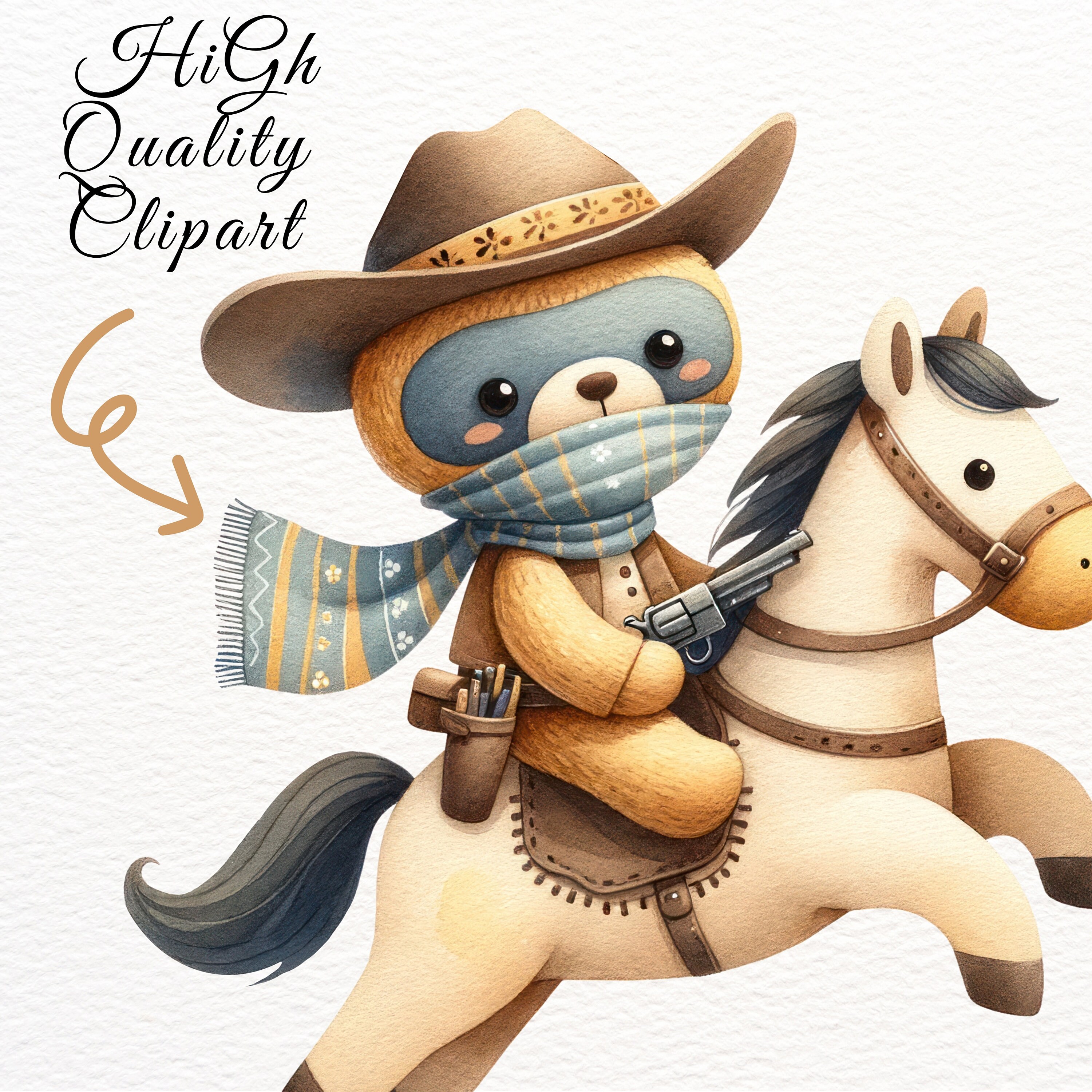 Watercolor Cowboy Teddy Bear Clipart,cute Cowboy Clipart,baby Cowboy ...