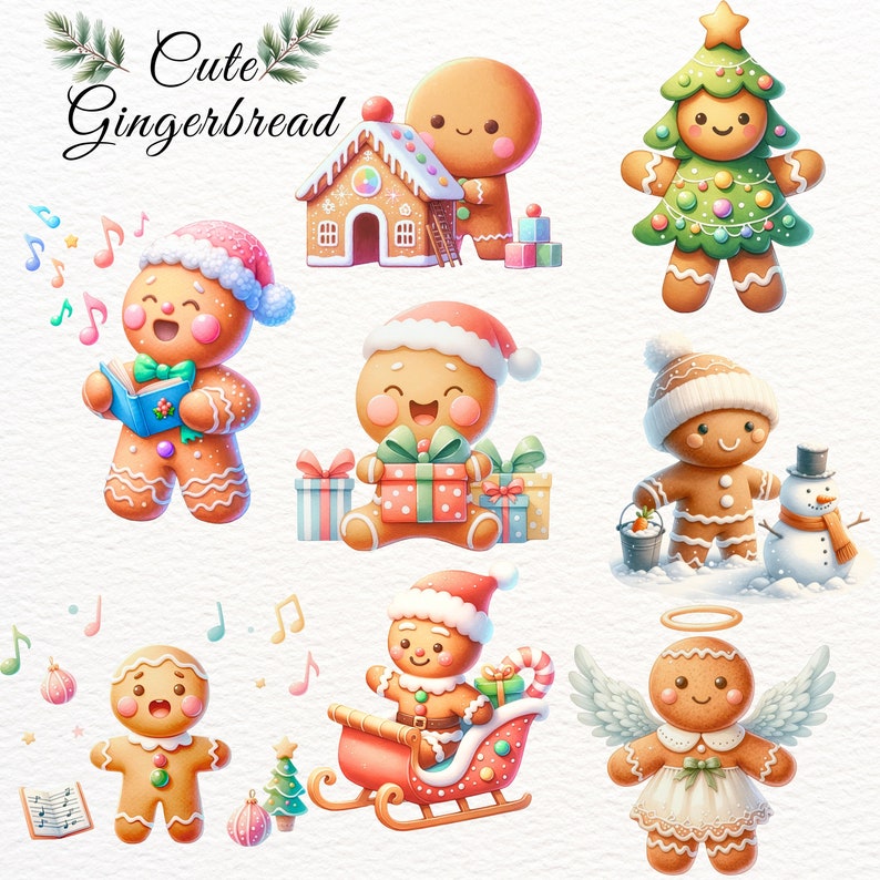 Gingerbread Christmas Clipart,watercolor Gingerbread Girl,gingerbread ...