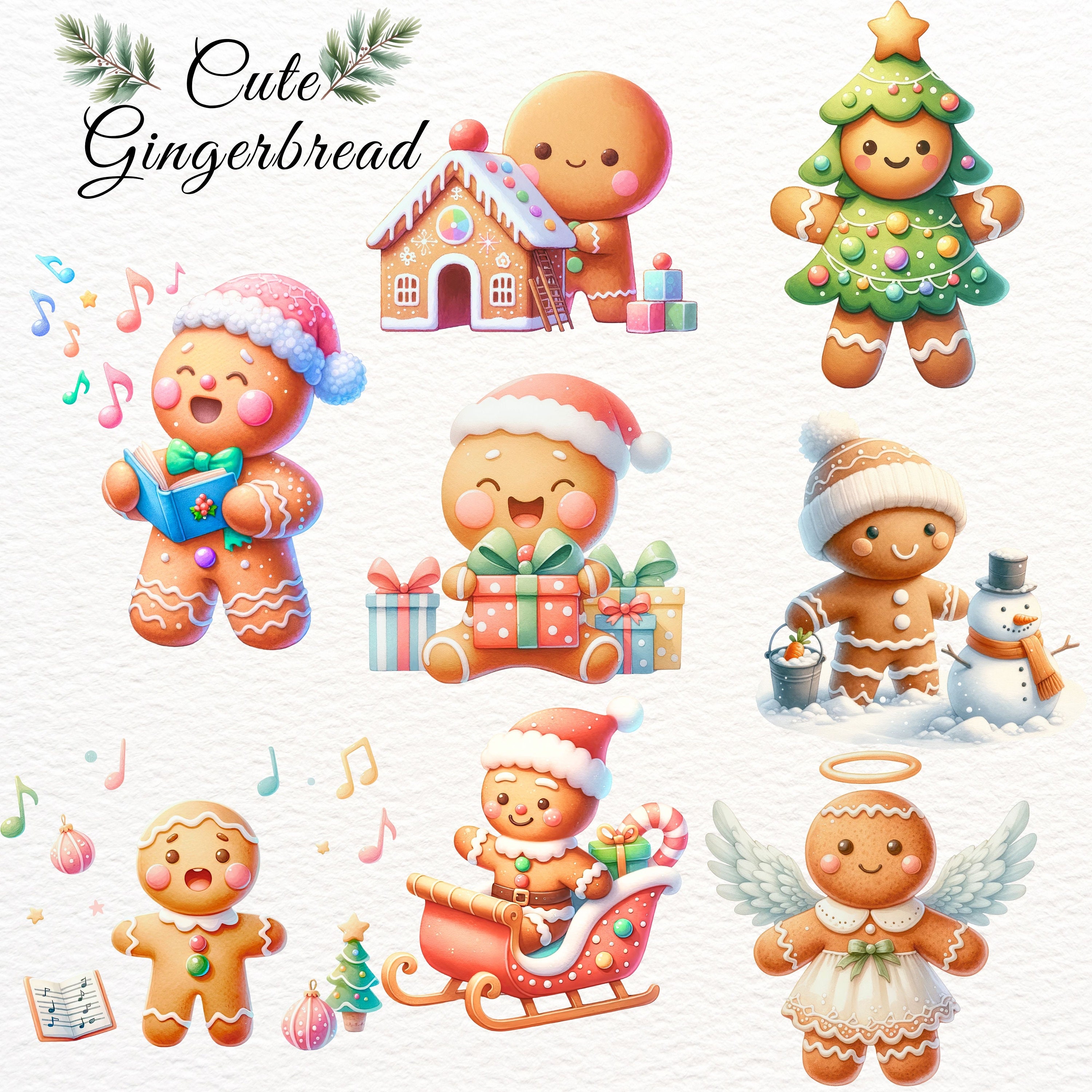 Gingerbread Christmas Clipart,watercolor Gingerbread Girl,gingerbread ...