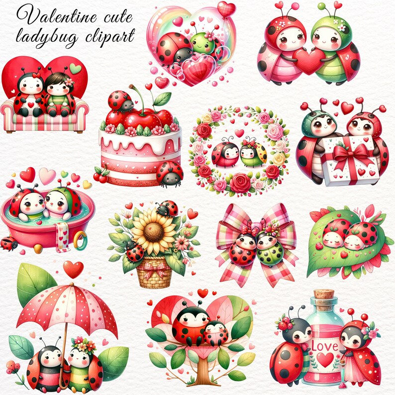 Valentine's Cute Ladybug Clipart,cute Ladybug Couple Digital Png,love ...