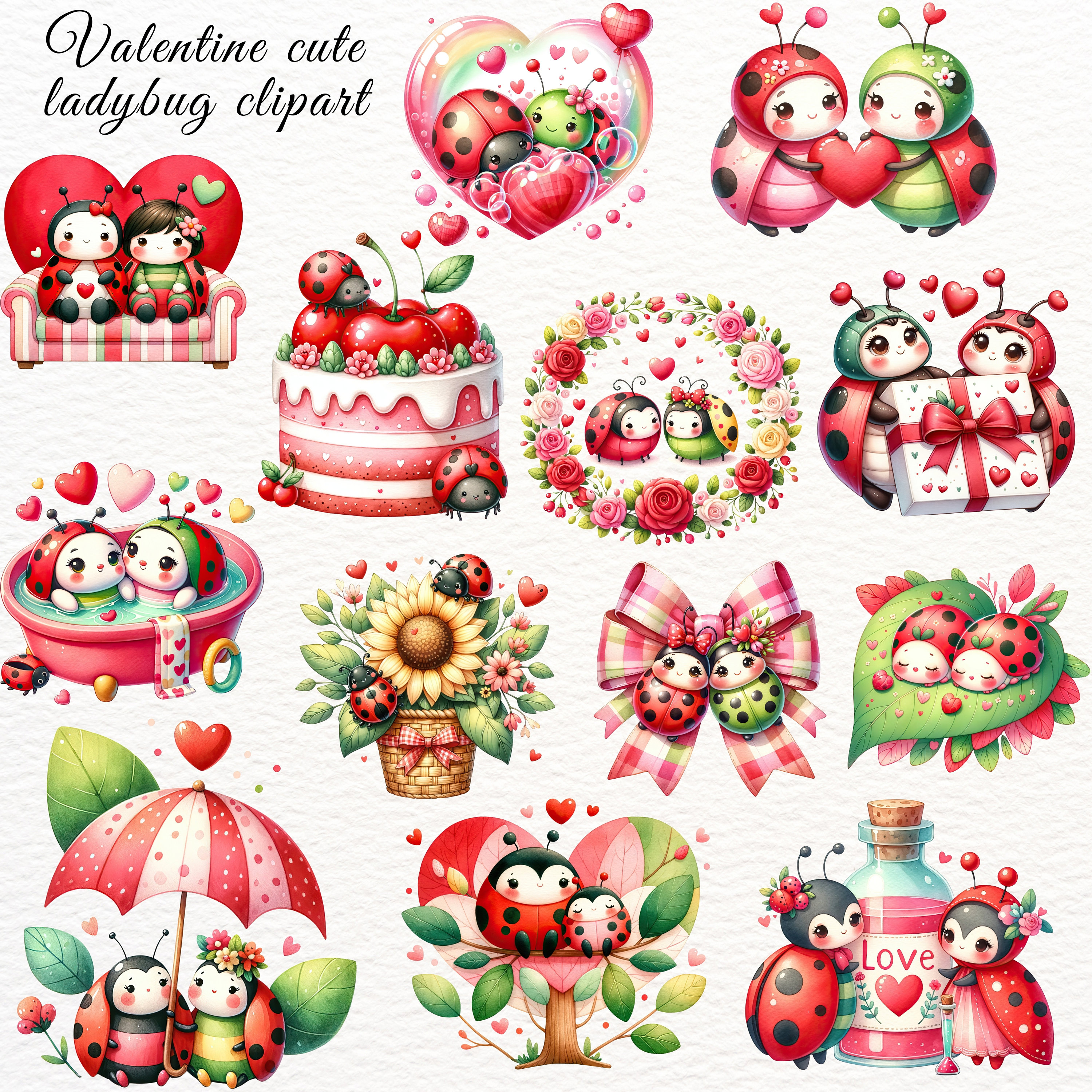 Valentine's Cute Ladybug Clipart,cute Ladybug Couple Digital Png,love ...