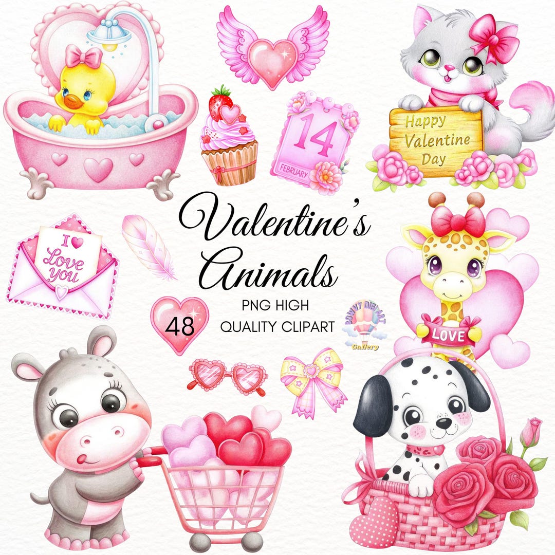 Valentine Animals Clipart,animal Clipart,valentines Day Clipart,cute ...