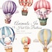 Watercolor Animals in Hot Air Balloon Clipart: Nursery PNG (15 Images ...