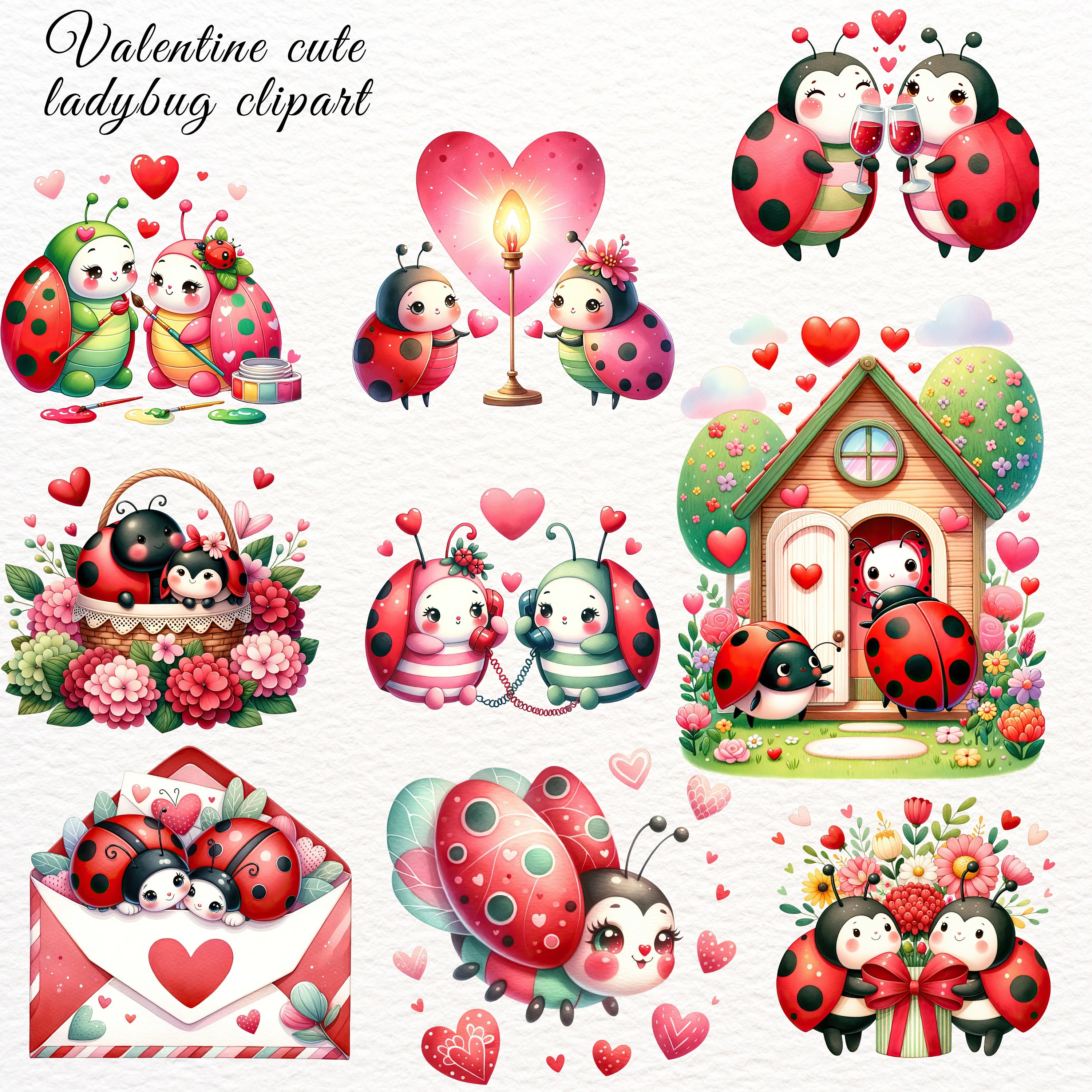 Valentine's Cute Ladybug Clipart,cute Ladybug Couple Digital Png,love ...