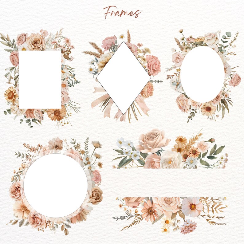 Neutral Watercolor Flowers Clipart,bohemian Flowers,terracotta Boho ...